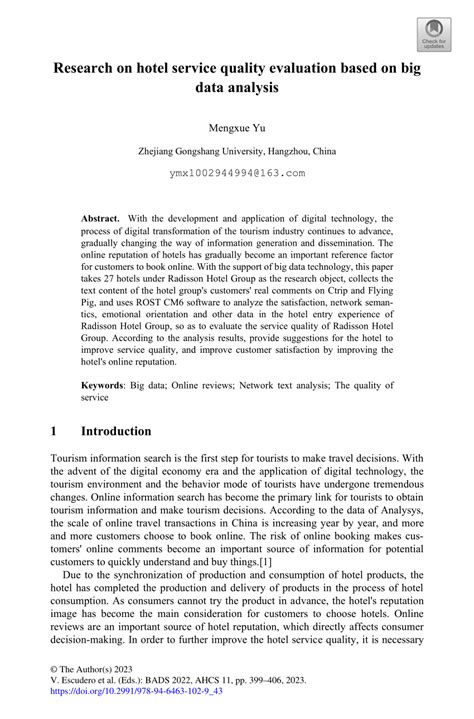 Pdf Research On Hotel Service Quality Evaluation Based On Big Data Analysis