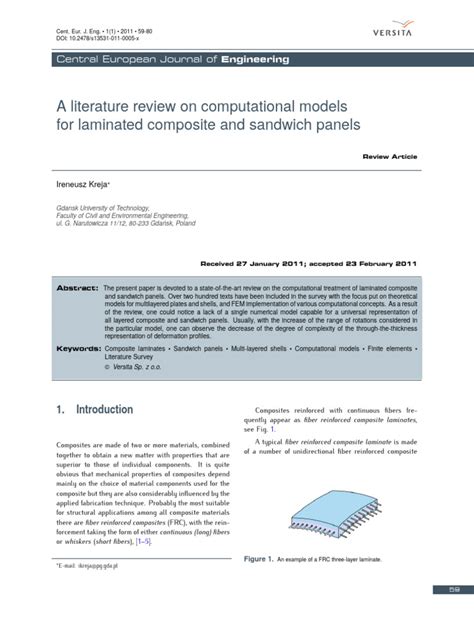 A Literature Review On Computational Models For Laminated Composite And Sandwich Panels Pdf
