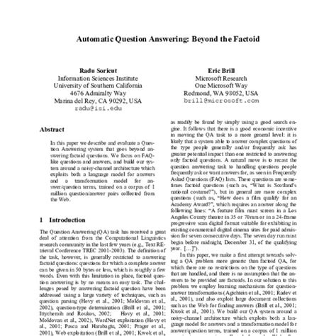 Automatic Question Answering Beyond The Factoid Acl Anthology