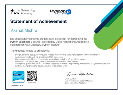 Akshat Mishra On Linkedin Im Thrilled To Have Completed The Python Essentials 2 Course Offered By