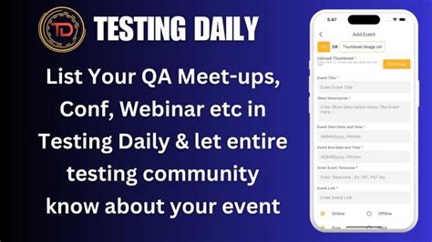 Hello To All The Testing Event Organisers I Have Launched The Event Tab In Testing Daily App