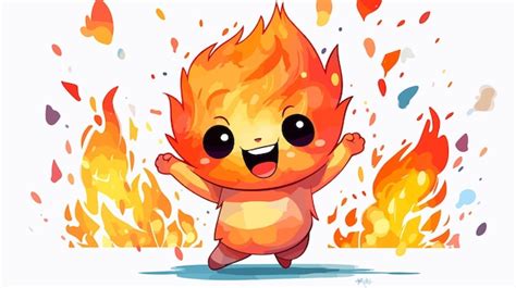 배경에 불이 있는 소방관의 만화 프리미엄 Ai 생성 벡터