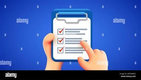 3D Hand Hold Clipboard With Check List Vector Illustration Stock