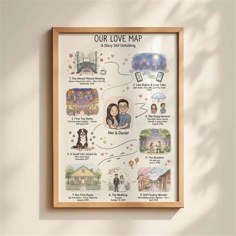 Custom Love Story Map Personalized Relationship Timeline Digital File