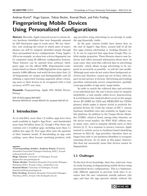 Pdf Fingerprinting Mobile Devices Using Personalized Configurations