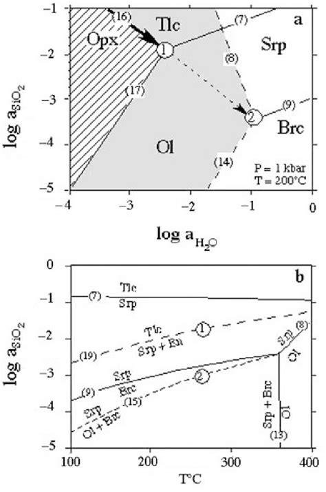 a log a sio2 À log a h2o and b t log a sio2 diagrams showing the download scientific