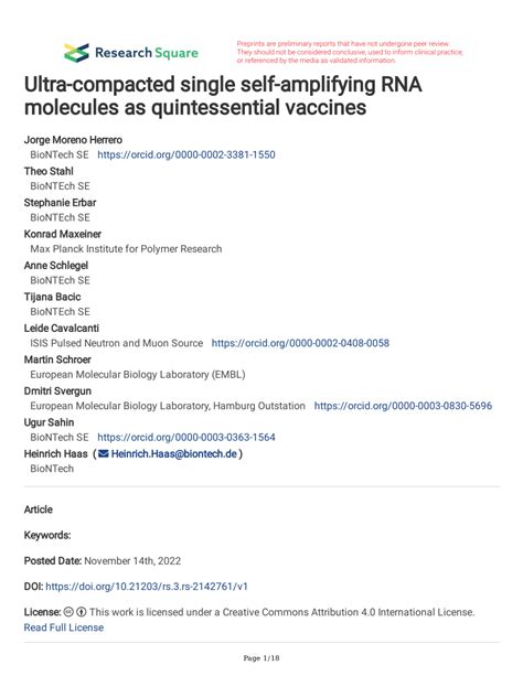 Pdf Ultra Compacted Single Self Amplifying Rna Molecules As Quintessential Vaccines