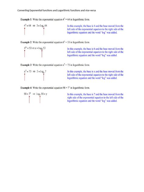 Convert Exponential And Logarithmic Functions Pdf