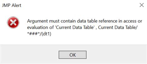 Jmp Alert Argument Must Contain Data Table Reference In Access Or Evaluation Of Jmp User