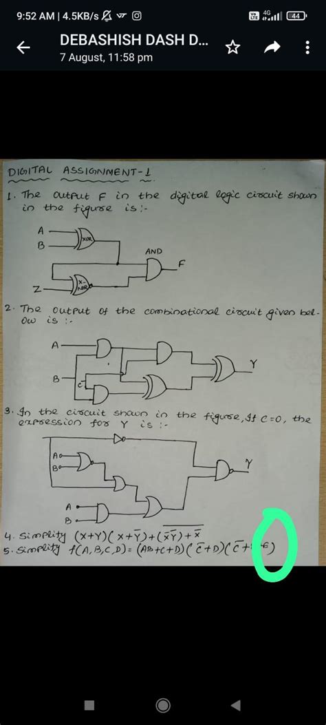 Solved Digital Assignment 1 1 The Output F In The Digital