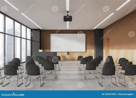 Gray College Classroom Corner With Projection Screen And Whiteboards Stock Image Cartoondealer