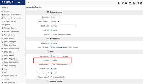 Set E Mail List View E G Inbox Display Options Hilfe