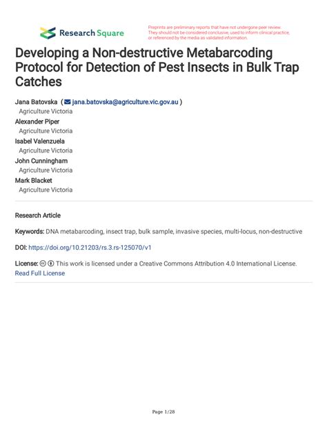 Pdf Developing A Non Destructive Metabarcoding Protocol For Detection