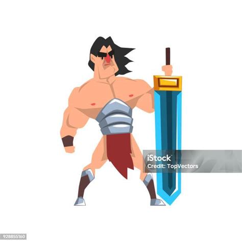 강력한 영웅 빛나는 검 흰색 배경에 판타지 문자 벡터 일러스트 레이 션 개념에 대한 스톡 벡터 아트 및 기타 이미지 개념