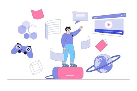 증강 현실 Ar은 Ar 안경을 착용하거나 예상되는 Ar 콘텐츠와 상호 작용하는 사람과 개념을 경험합니다 프리미엄 벡터