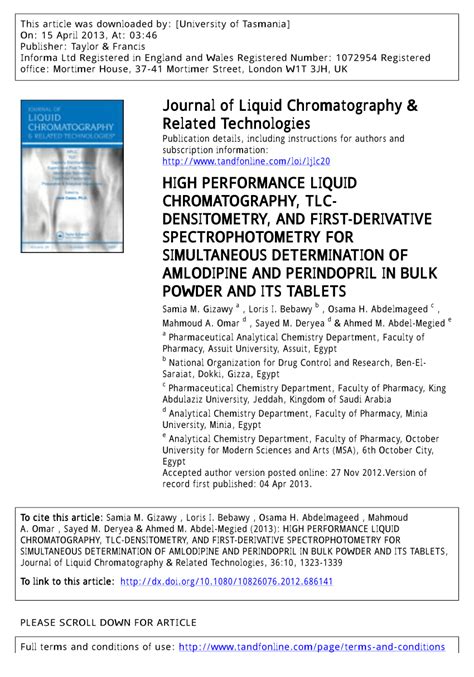 Pdf High Performance Liquid Chromatography Tlcdensitometry And