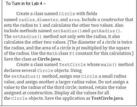 Solved To Turn In For Lab 4 Create A Class Named Circle