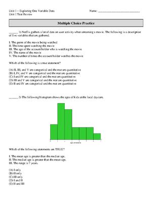 AP Stats Unit Test Review Answers Unit Exploring One Variable Data Name Key Unit Test