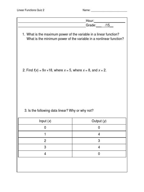 Linear Functions Quiz 2 Pdf Linearity Derivative