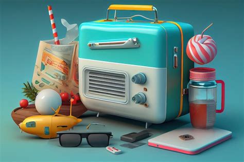 Premium Ai Image Travelsummer Accessories On Blue Wood Generative Ai