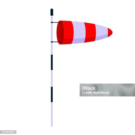 콘 기상학 어떤 풍향 흰색 배경에 고립 빨간색과 흰색 줄무늬 바람 게이지 표시기입니다 벡터 일러스트입니다 경고 기호에 대한 스톡 벡터 아트 및 기타 이미지 Istock