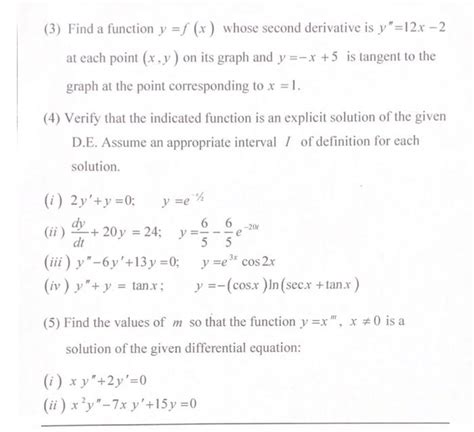 Solved 3 Find A Function Yfx Whose Second Derivative Is