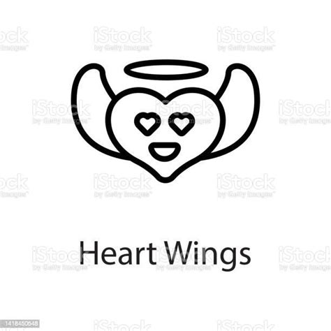 하트 윙스 벡터 개요 아이콘 디자인 일러스트 레이 션을 흰색 배경에 표시합니다 Eps 10 파일 로고에 대한 스톡 벡터 아트 및