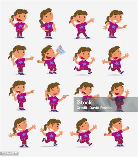 만화 캐릭터 흰색 어린 소녀 서로 다른 자세 태도 및 포즈로 설정하여 격리 된 벡터 일러스트레이션에서 다양한 활동을하고 있습니다 가족에 대한 스톡 벡터 아트 및 기타 이미지
