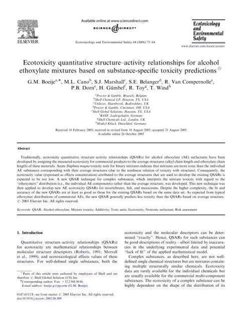 Ecotoxicity Quantitative Structureâ Activity Relationships For Erasm