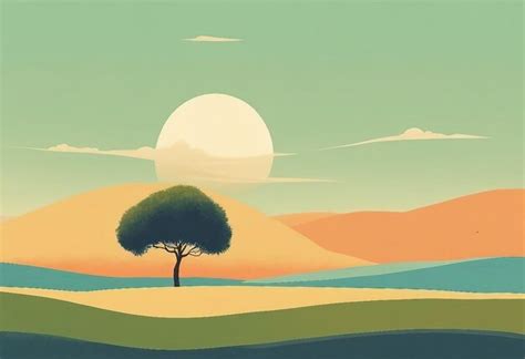 Premium Photo Minimalist Landscape With A Single Tree Minimalist Background