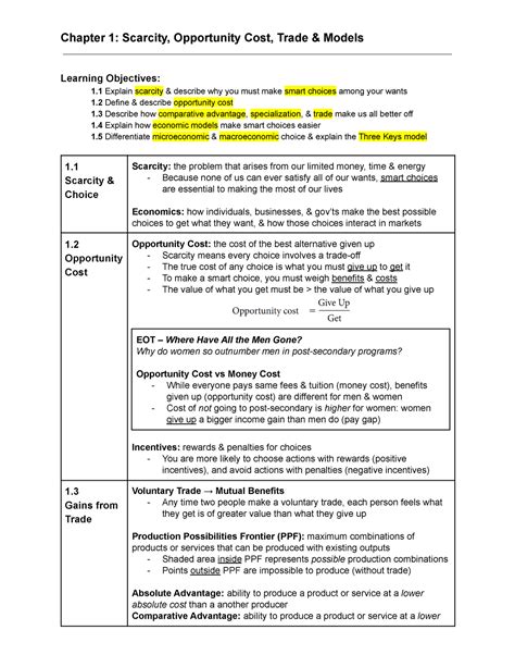 Chapter 1 Scarcity Opportunity Cost Trade And Models Scarcity And Choice Scarcity The Problem