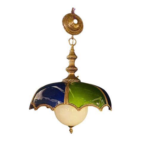 Mid Century Modern Italian Stained Glass Dome Shaped Bronze Framed Light With Canopy Chairish