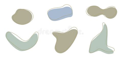 Set Of Organic Irregular Blob Shapes With Stroke Line Blue Gray Random Deform Spot Fluid Circle