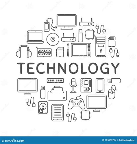 Technology Set With Thin Line Icons Vector Illustration EPS Stock Vector Illustration Of
