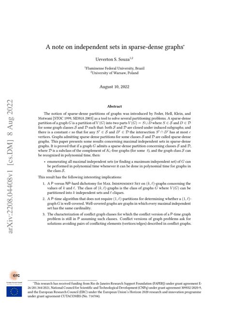 A Note On Independent Sets In Sparse Dense Graphs Deepai