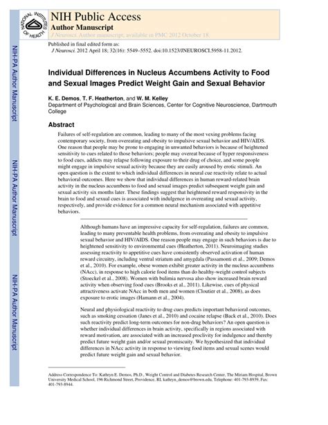 Pdf Individual Differences In Nucleus Accumbens Activity To Food And