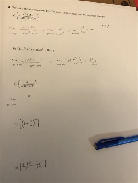 solved 3 for each infinite sequence find the limit or