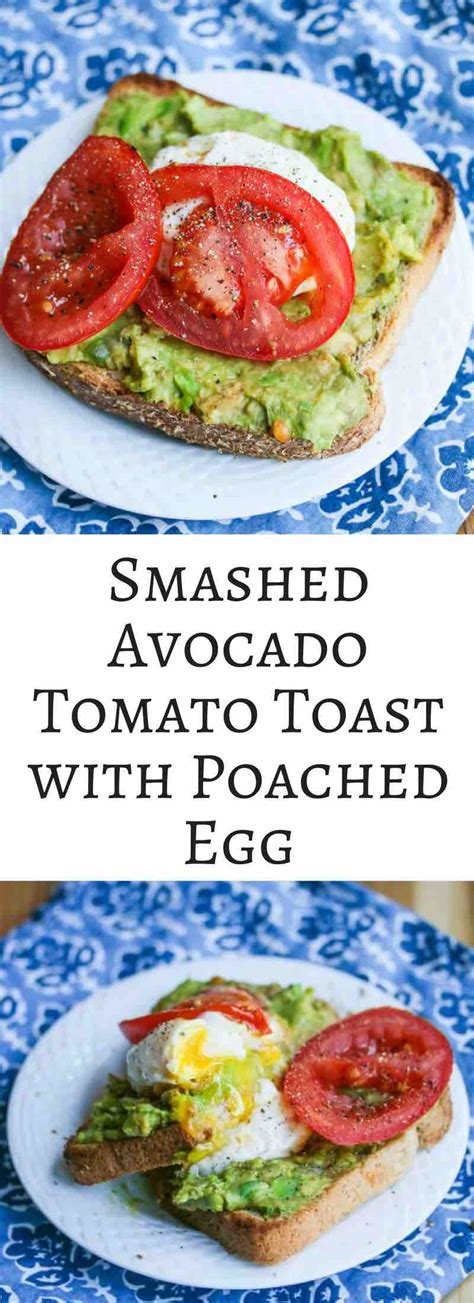 Breakfast Smashed Avocado Tomato Toast With Fried Poached Egg Jeanettes Healthy Living