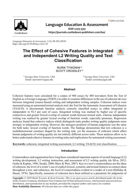 Pdf The Effect Of Cohesive Features In Integrated And Independent L2