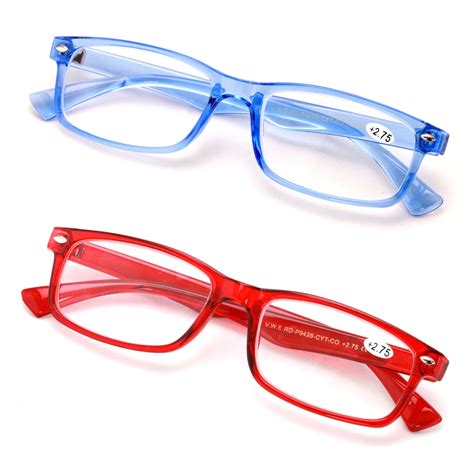 Vwe Casual Fashion Rectangular Reading Glasses Translucent Blue Red 2 Pair