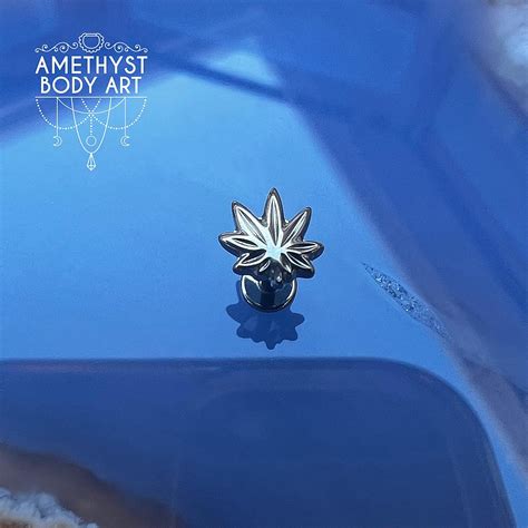 Ti Leaf Attachment With Titanium Labret Amethyst Body Art