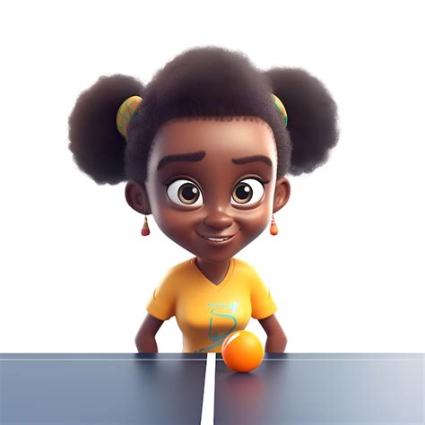 Render 3d De Una Niña Africana Jugando Tenis De Mesa Aislada Sobre