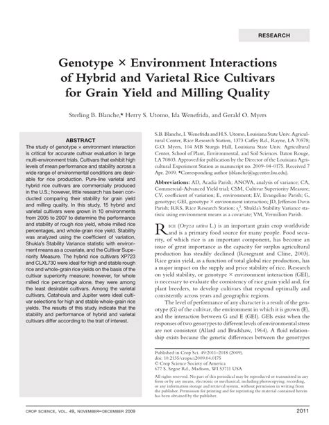 Pdf Genotype× Environment Interactions Of Hybrid And Varietal Rice