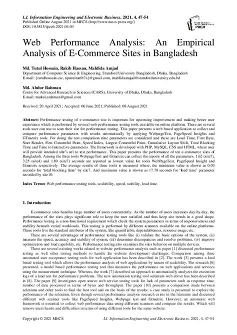 Pdf Web Performance Analysis An Empirical Analysis Of E Commerce Sites In Bangladesh