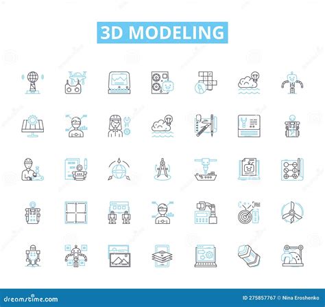 3d Modeling Linear Icons Set Rendering Animation CAD Sculpting