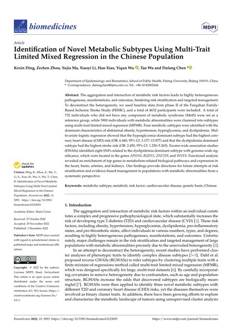 Pdf Identification Of Novel Metabolic Subtypes Using Multi Trait