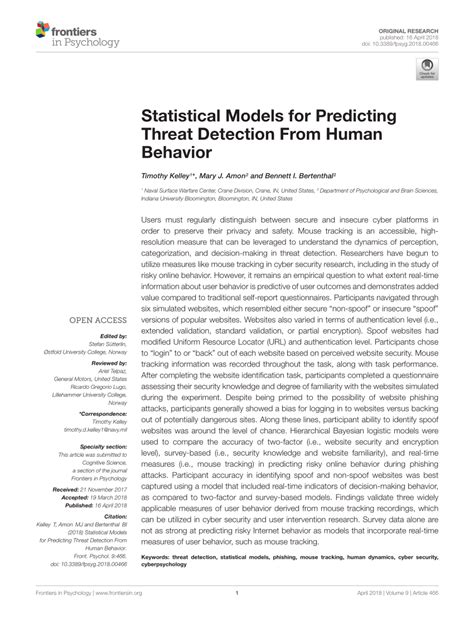 Pdf Statistical Models For Predicting Threat Detection From Human