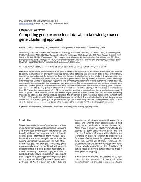 Pdf Computing Gene Expression Data With A Knowledge Based Gene