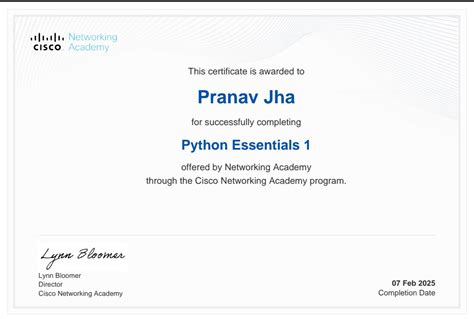 pranav jha on linkedin earned the cisco networking academy python