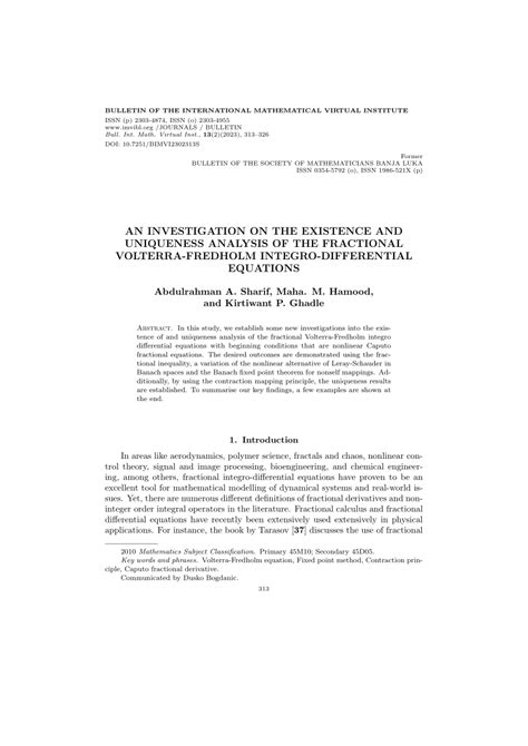 Pdf An Investigation On The Existence And Uniqueness Analysis Of The